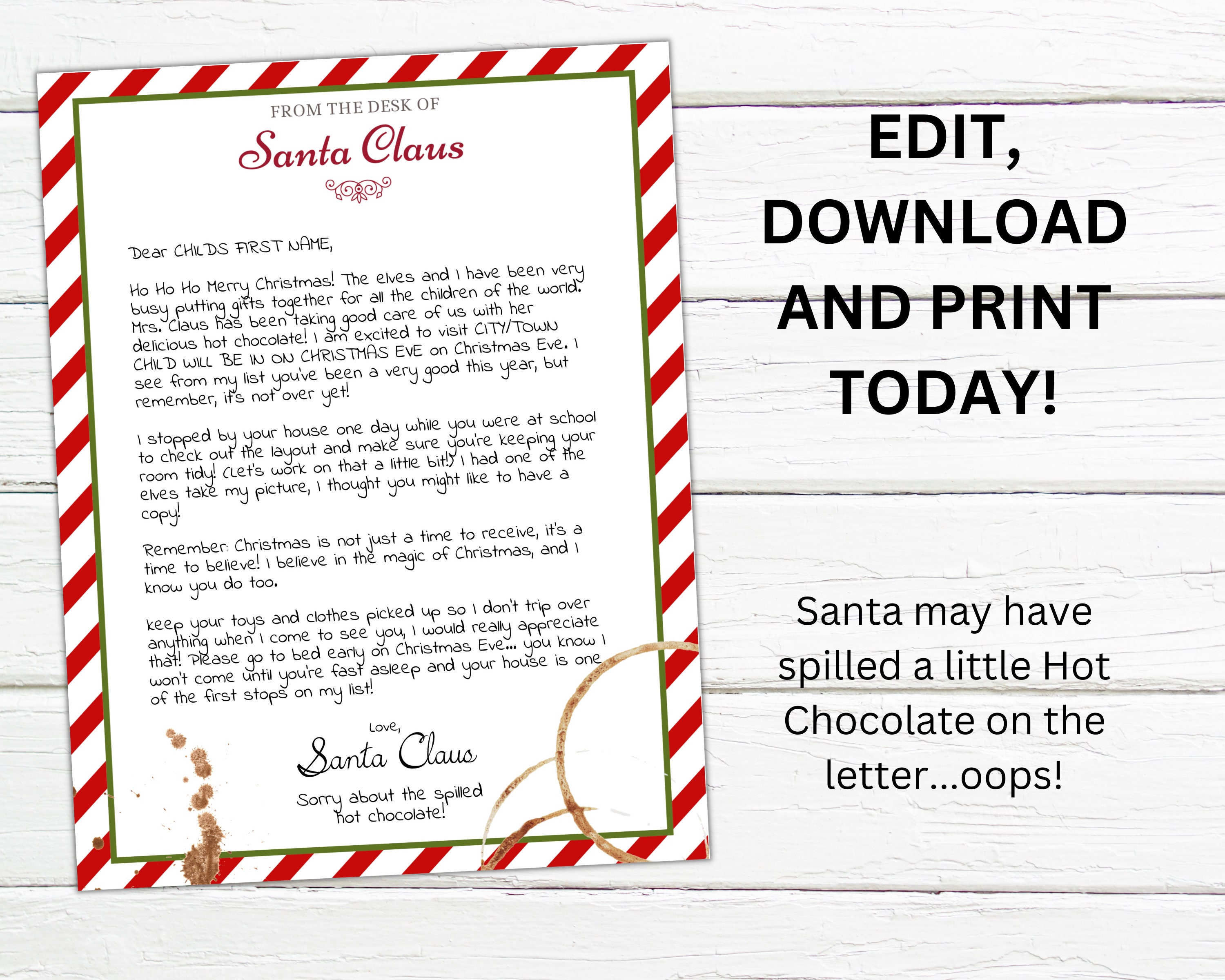 Editable Santa Letter and Envelope, Personalized Letter From Santa ...