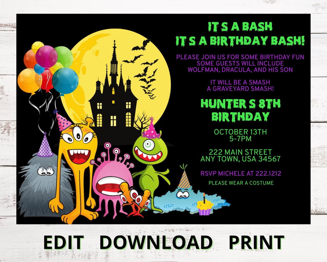 Halloween Birthday Invitation, Monster Mash Halloween Birthday Party ...