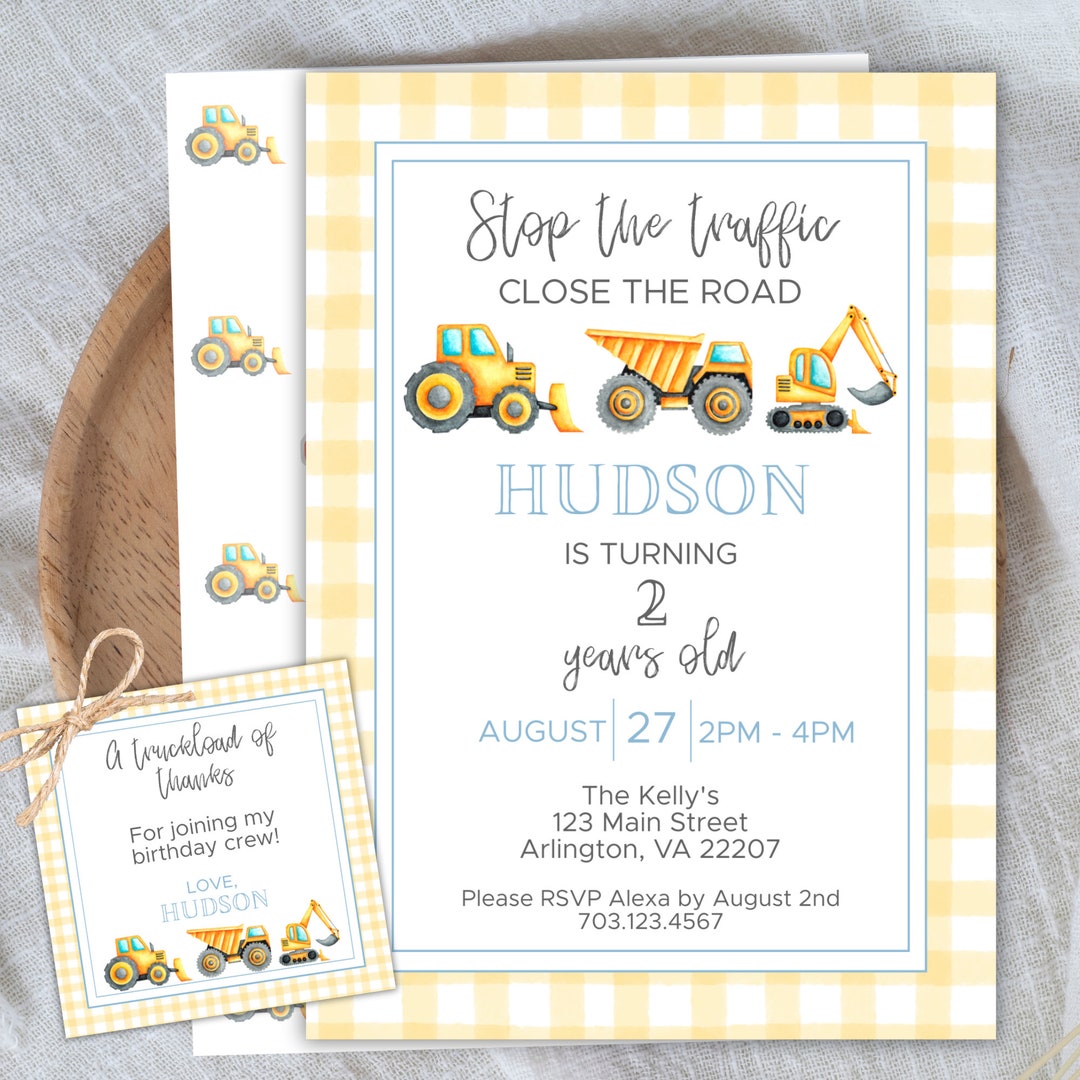 Editable Construction Birthday Invitation, Any Age Excavator Truck ...