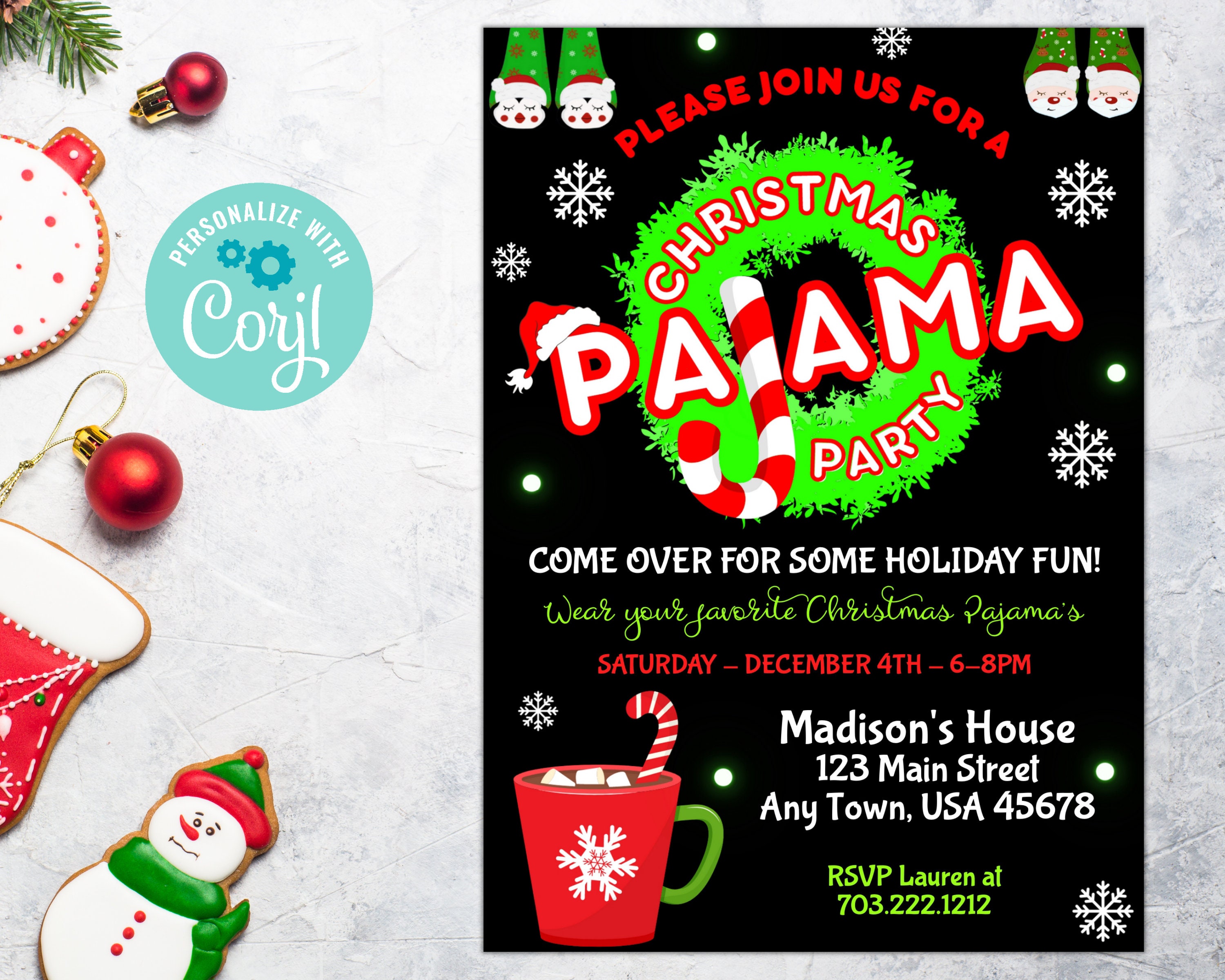 Christmas Pajama Party Invitations