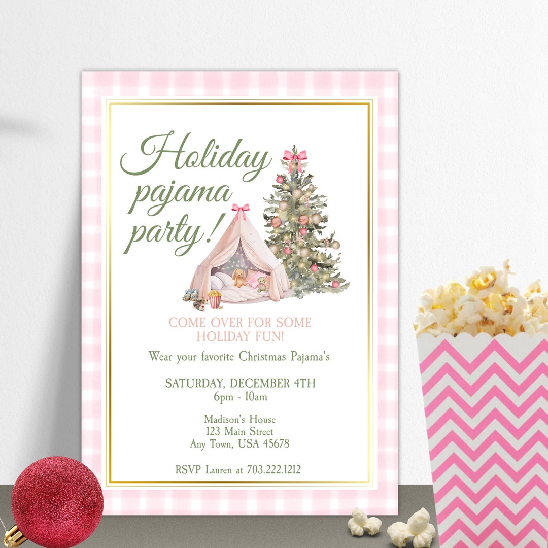Holiday Sleepover Birthday Invitation Christmas Pajama Party Invite ...