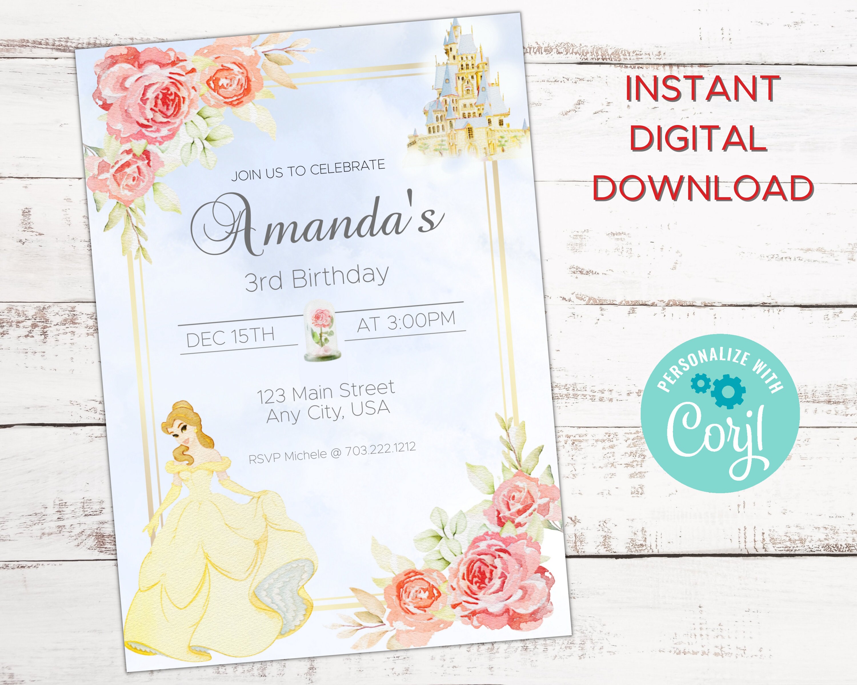 Beauty and the Beast Invitation Belle Invitation Beauty and - Etsy
