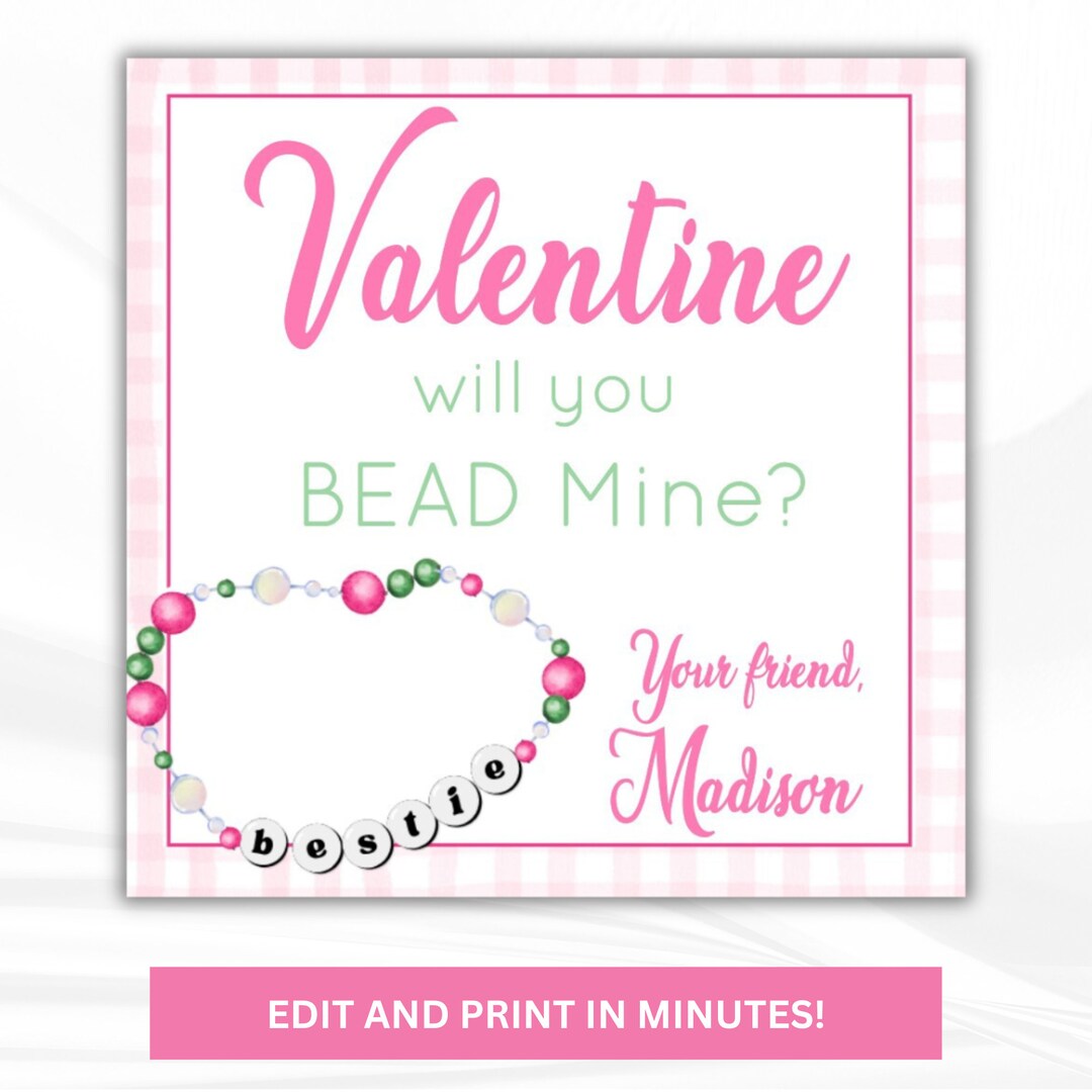 Friendship Bracelet Valentine Card, Valentine Classroom Exchange, Kid ...