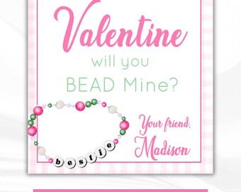 Friendship Bracelet Valentine Card, Valentine Classroom Exchange, Kid ...