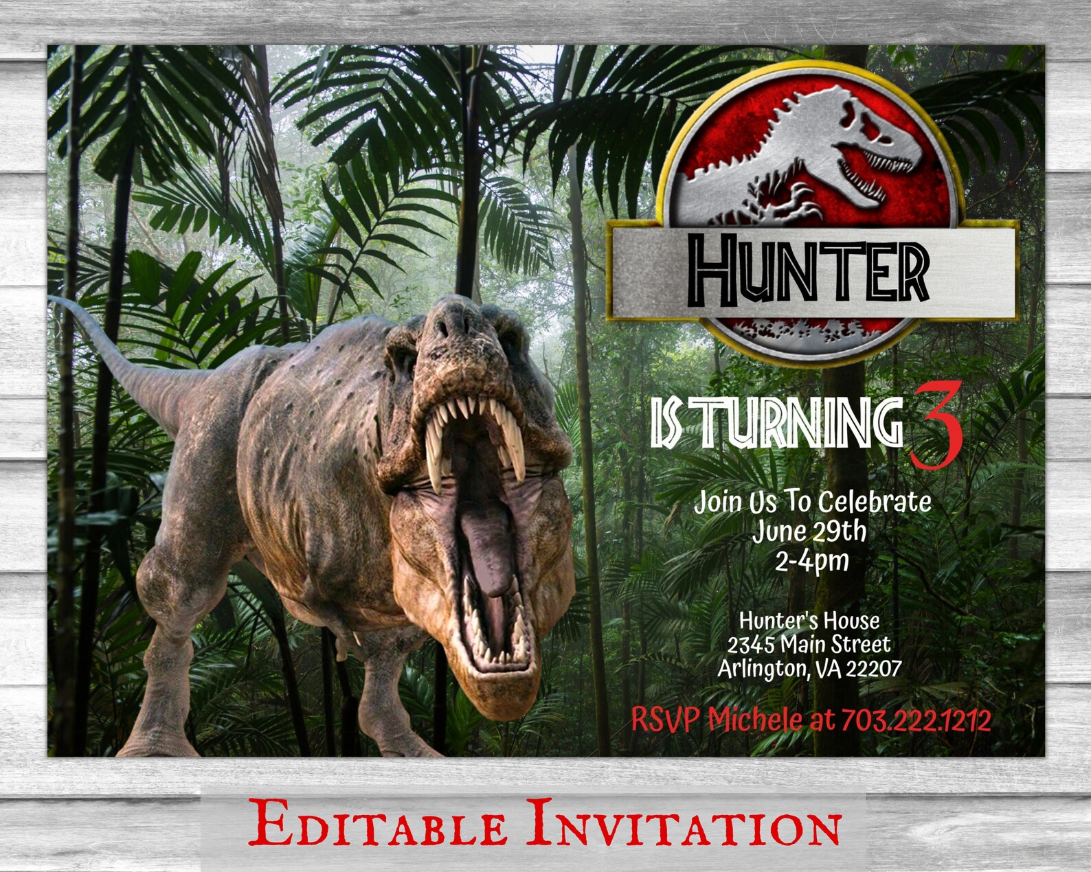 Jurassic World Birthday Invitation Jurassic Park Invitation | Etsy