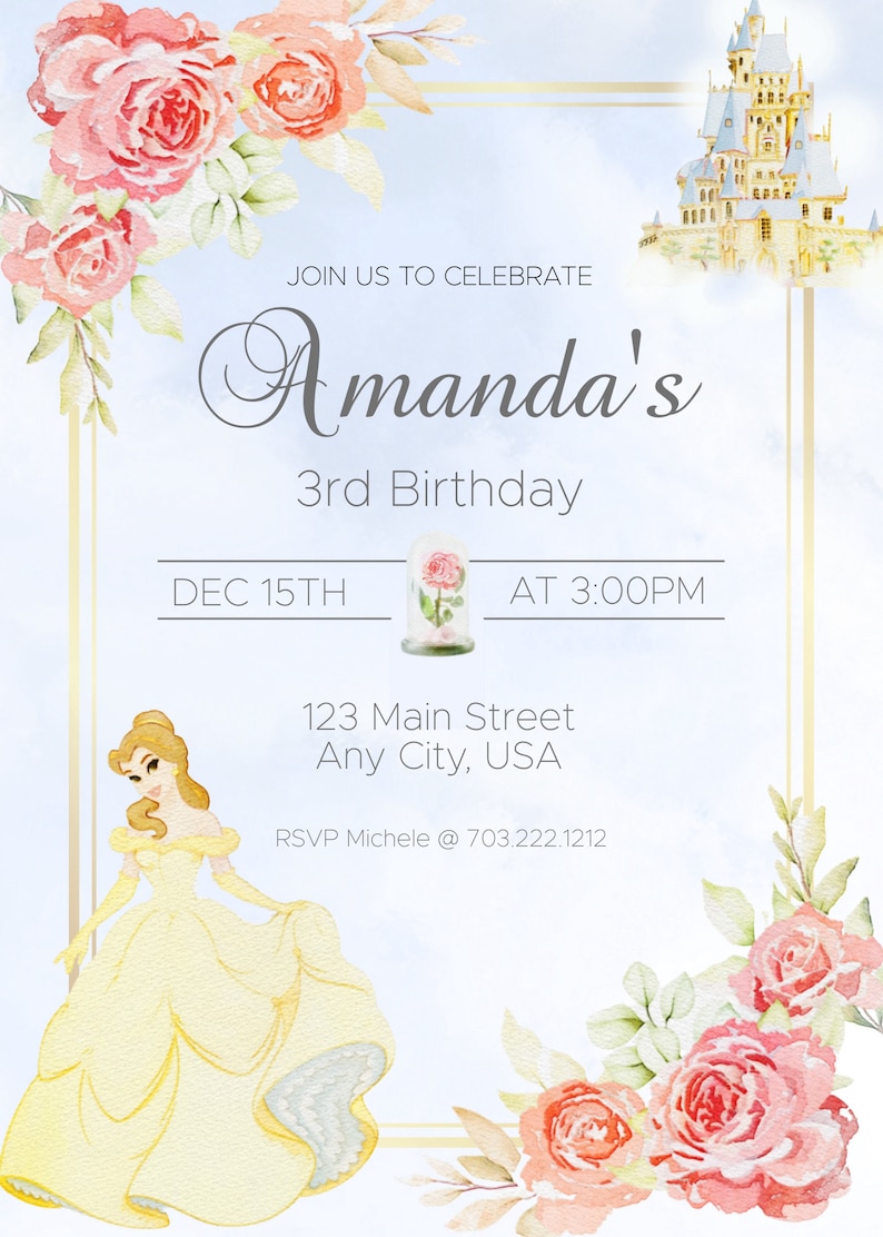 Beauty and the Beast Invitation Belle Invitation Beauty and - Etsy