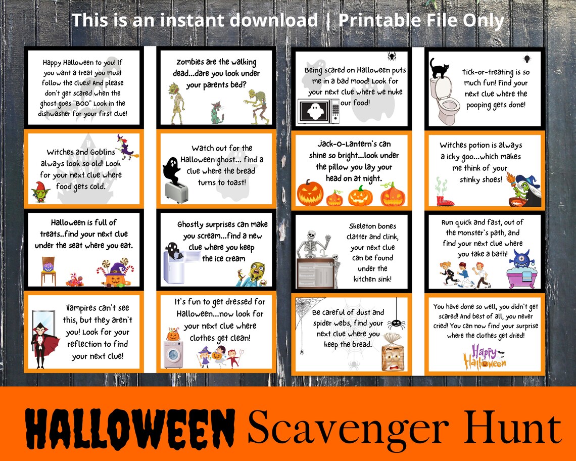 Halloween Scavenger Hunt Kids Treasure Hunt Clues Children - Etsy