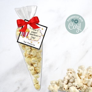 Popcorn Valentine Tags, Kids Valentines Cards Printable, EDITABLE Names ...