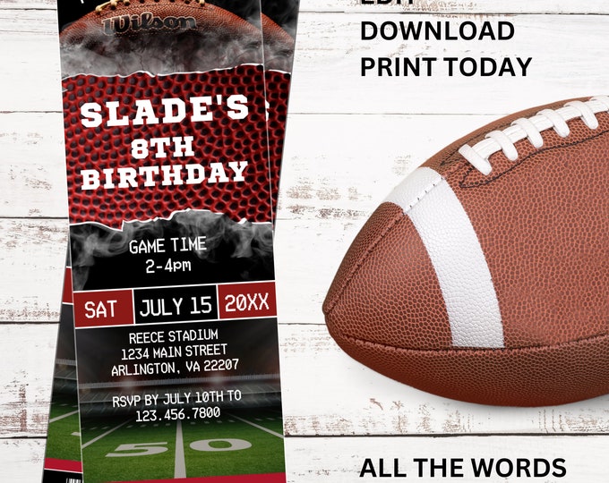 Football Tailgate Birthday Party Football Ticket Invitation Deep Yellow ...