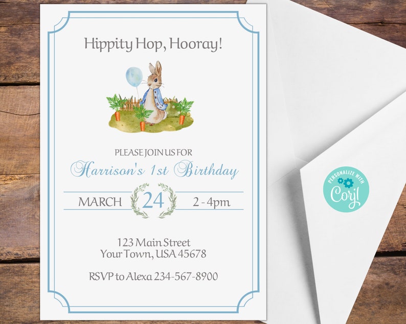 Peter Rabbit Birthday Invitation Rustic Boy Peter Rabbit - Etsy