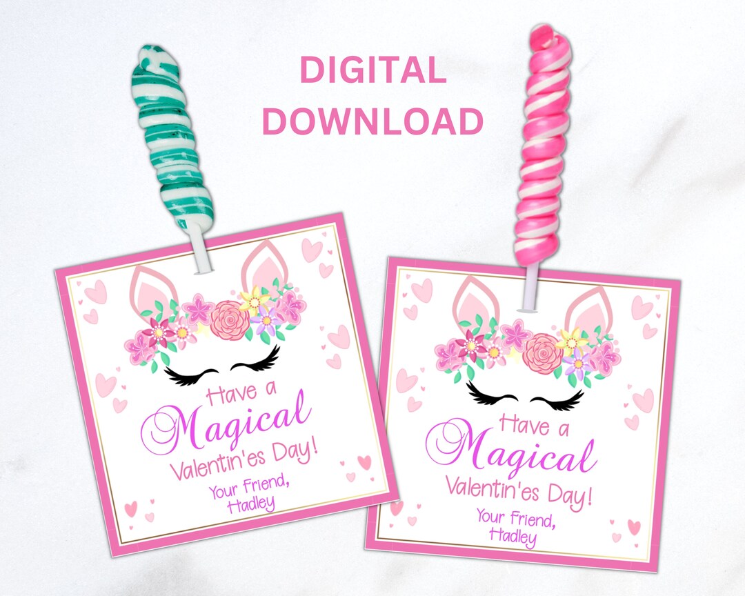 Magical Rainbow Unicorn Valentine's Day Treat Tag, School Valentines ...