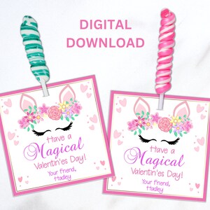 Magical Rainbow Unicorn Valentine's Day Treat Tag, School Valentines ...