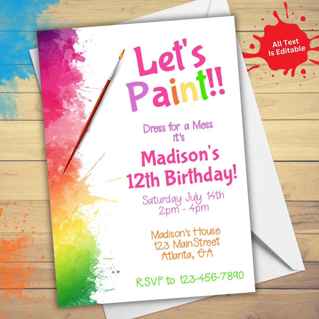 Editable Art Birthday Party Invitation, Painting Party Invite, Craft ...