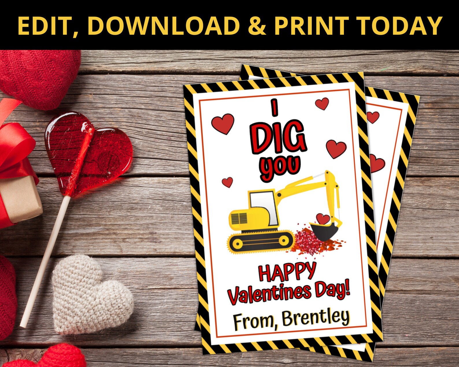 I Dig You Valentines Printable Valentine's Day Label, Kids Valentine ...