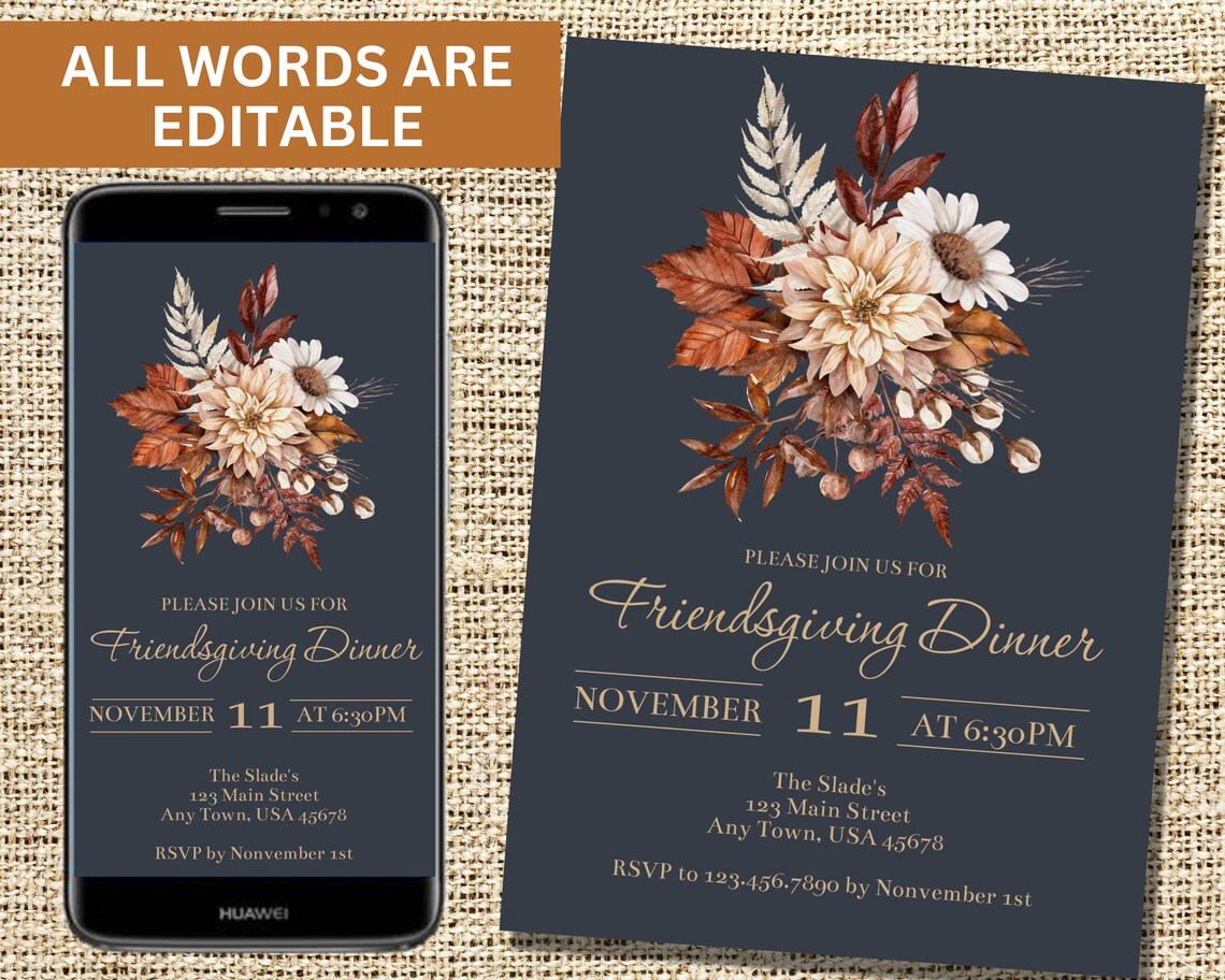 Editable Friendsgiving Dinner Invitation Thanksgiving Potluck - Etsy