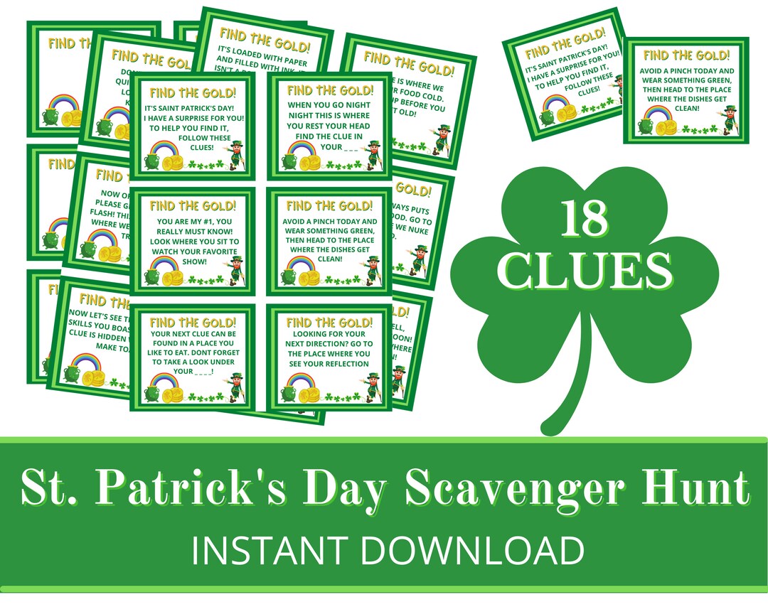 St. Patrick's Day Scavenger Hunt - Scavenger Hunt Party Favor, Instant ...