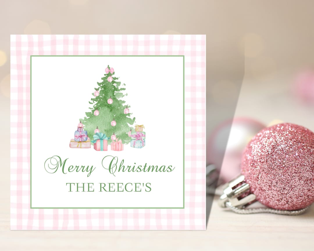 Watercolor Christmas Gift Tag, Pink Gift Tag, Pink Christmas Watercolor ...