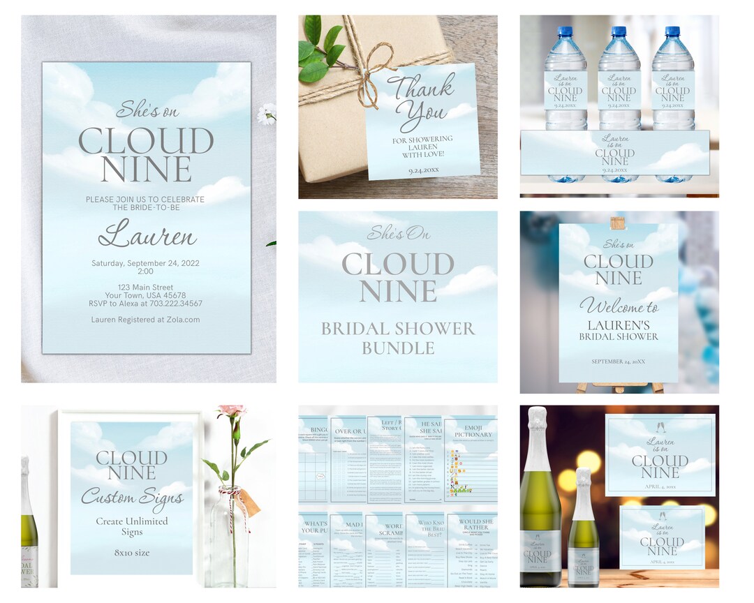 On Cloud Nine, Editable Bridal Shower Invitation, Bachelorette Party ...