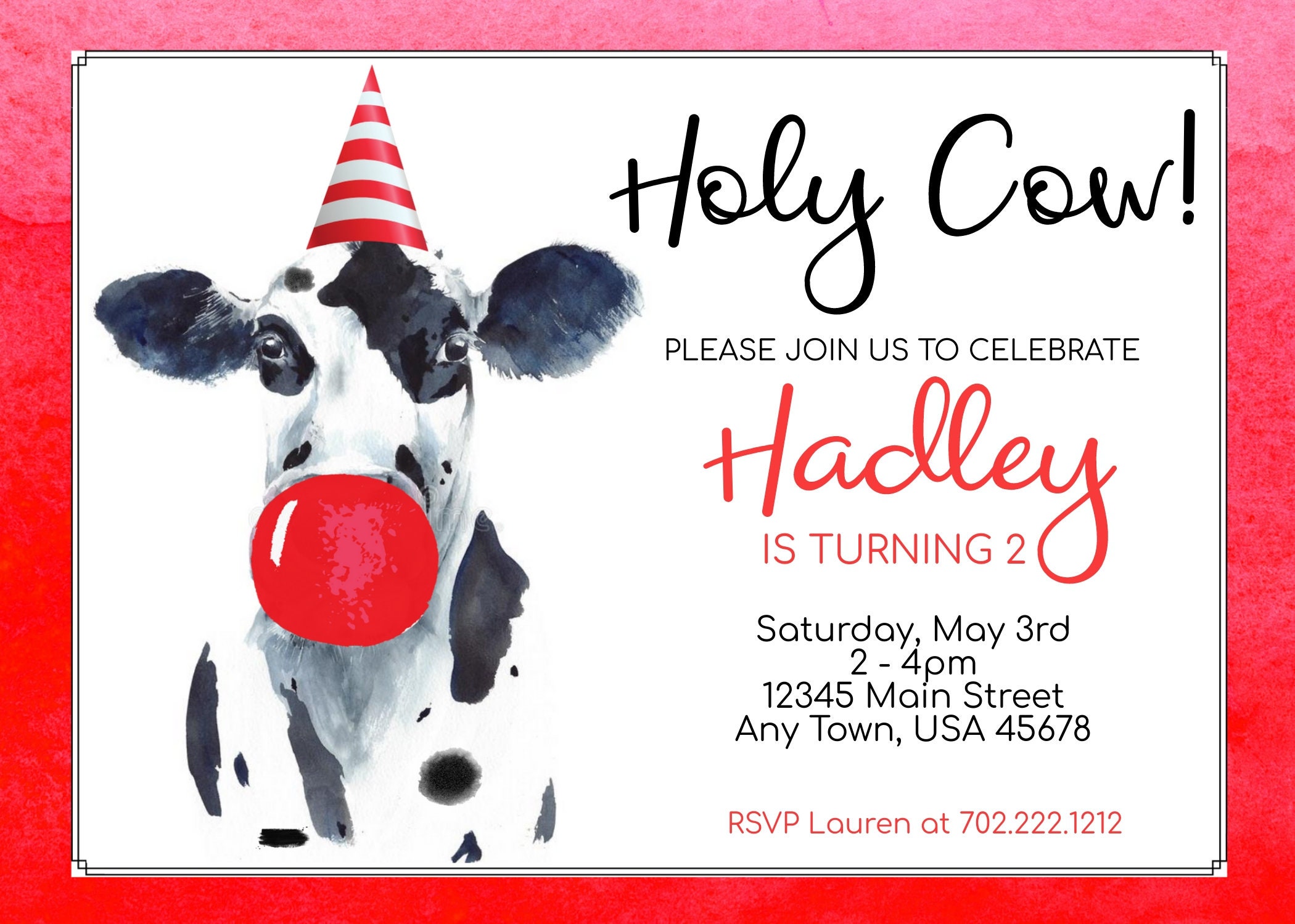 Holy Cow Birthday Invitation, Red Invitation, Farm Party, Instant ...