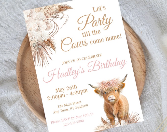Cow Birthday Party Invitation, Let's Party Till the Cows Come Home ...