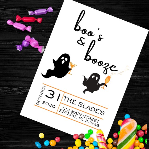 Halloween Party Invite/boos and Booze Halloween Party/5x7 Inch | Etsy