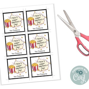 Popcorn Valentine Tags, Kids Valentines Cards Printable, EDITABLE Names ...