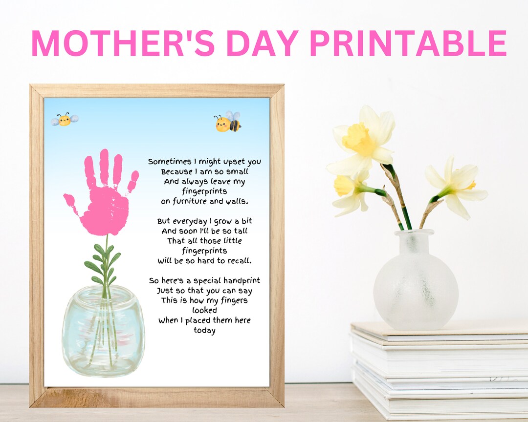 Mother's Day Handprint Art, Printable, Flower Handprint Craft, for Mom ...