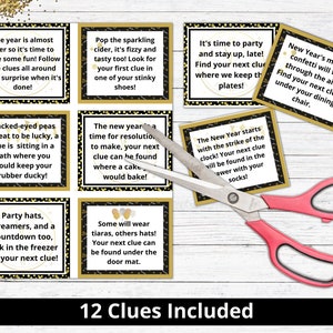 New Year's Scavenger Hunt Clue Cards / New Year Eve Treasure Hunt Clues ...