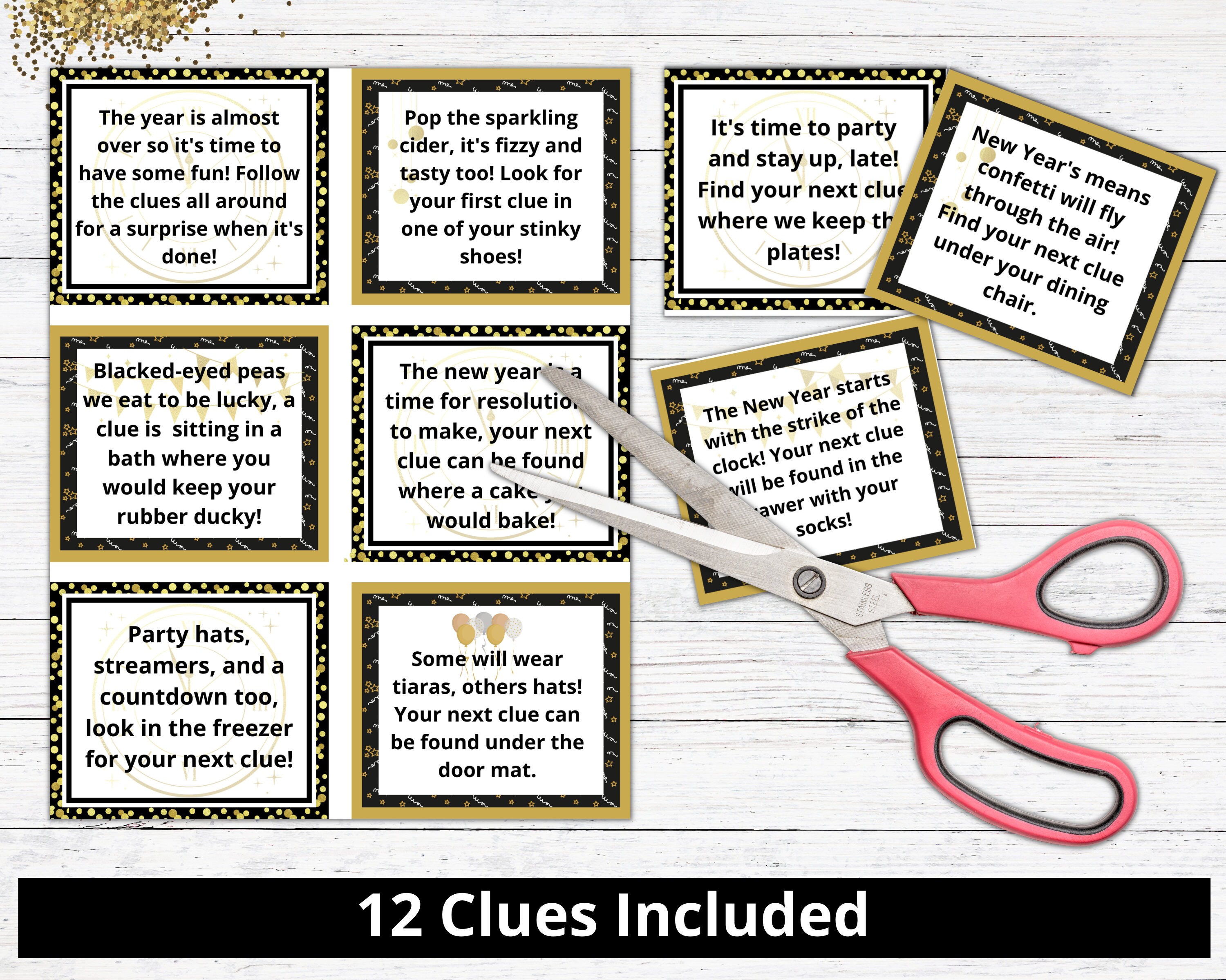 New Year's Scavenger Hunt Clue Cards / New Year Eve - Etsy