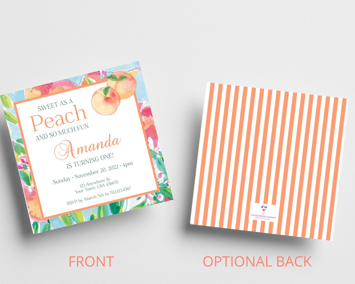 Editable Peach Birthday Invitation One Sweet Peach First - Etsy