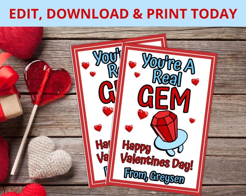 Gem Valentine's Day Printable Ring Valentine Valentines - Etsy