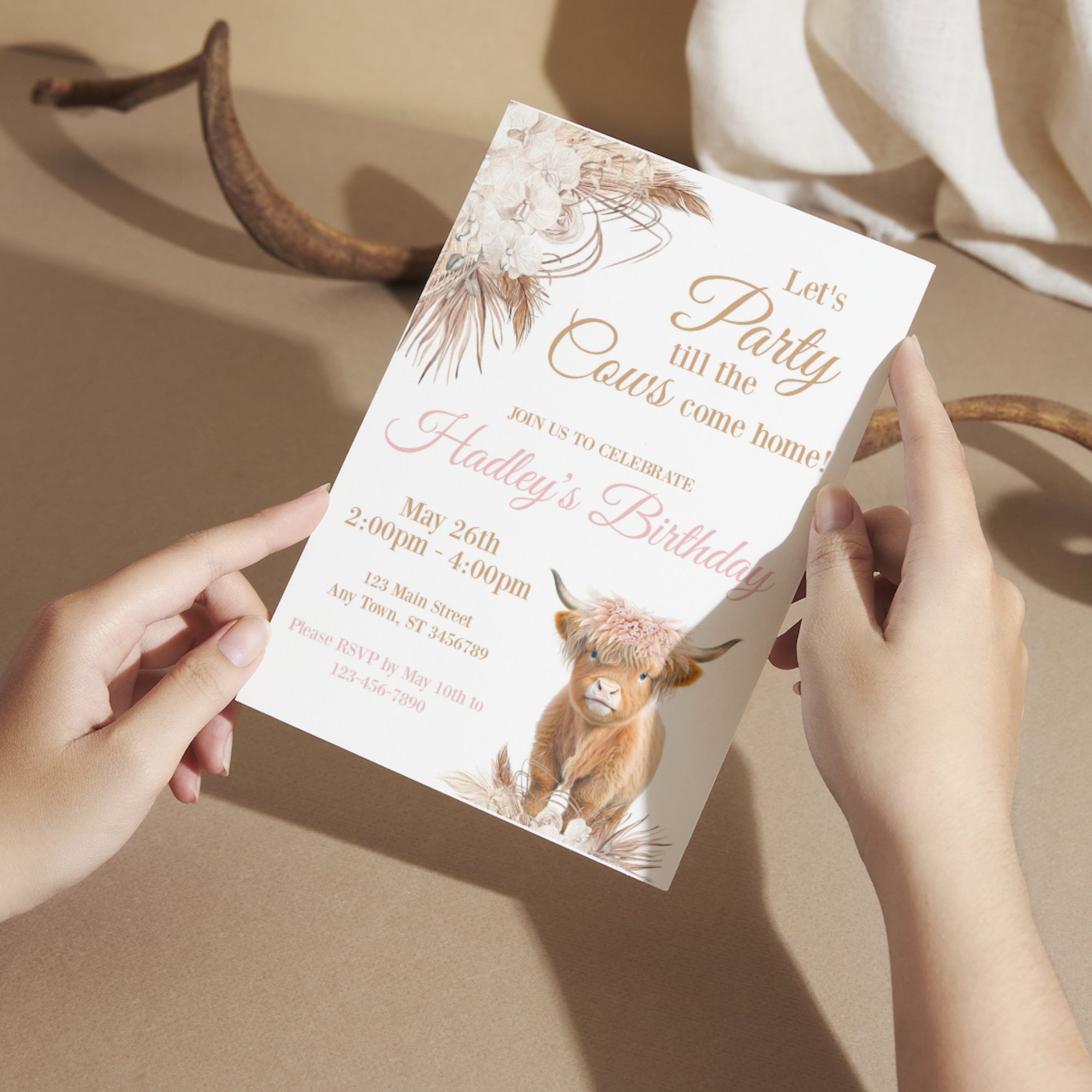Editable Cow Birthday Party Invitation Holy Cow Let's Party Till the ...