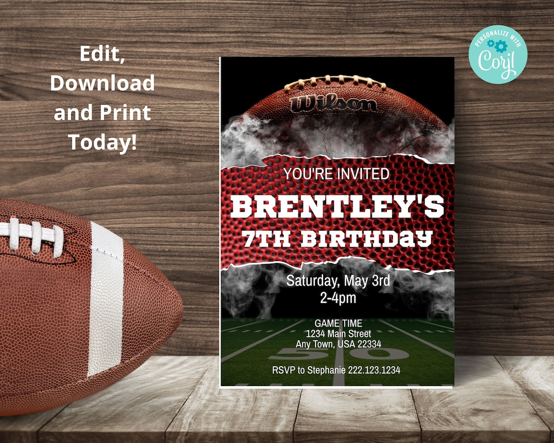 Football Party Invitation, Football Birthday Invitation Printable ...