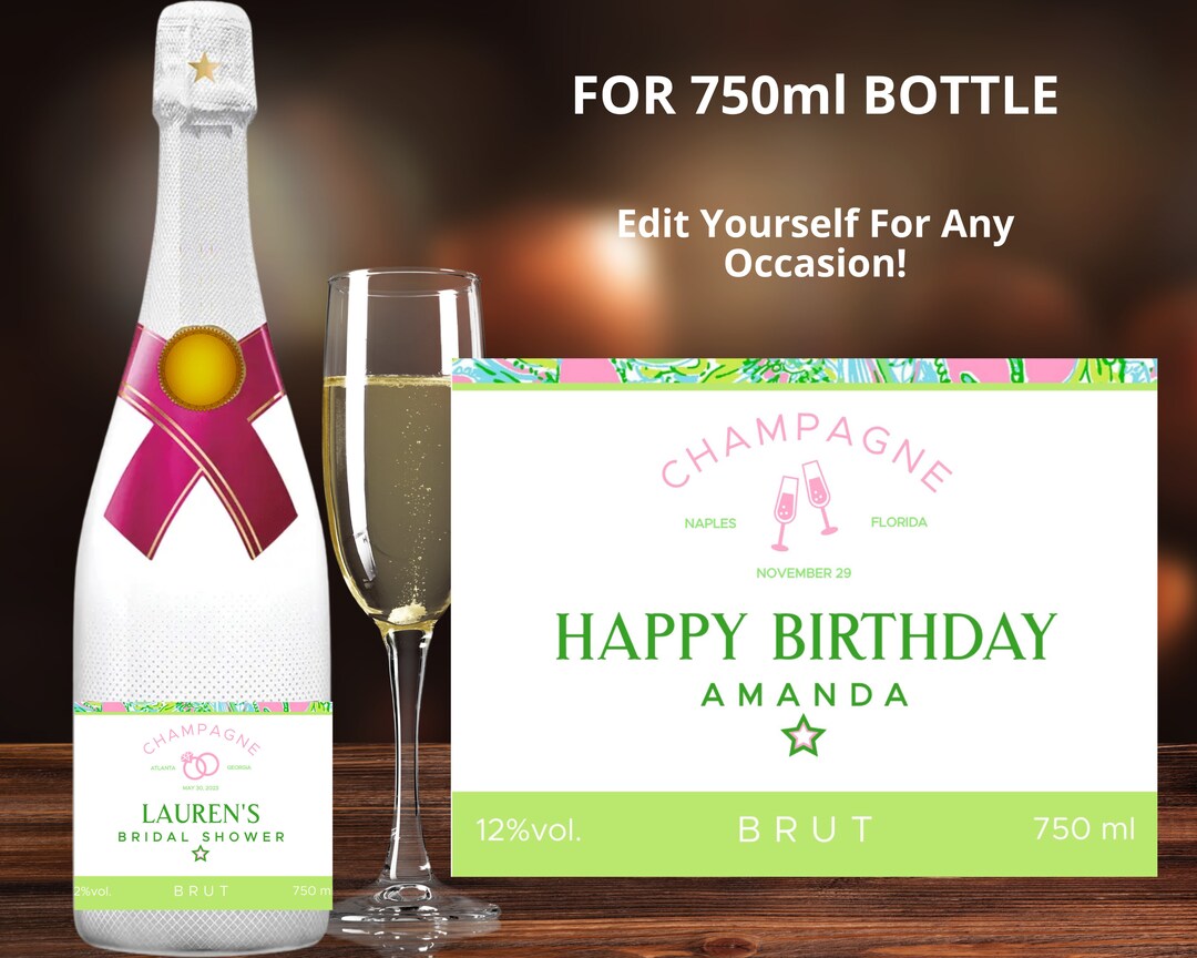 Personalized Champagne Label, Birthday Champagne Label, Bridal Shower ...