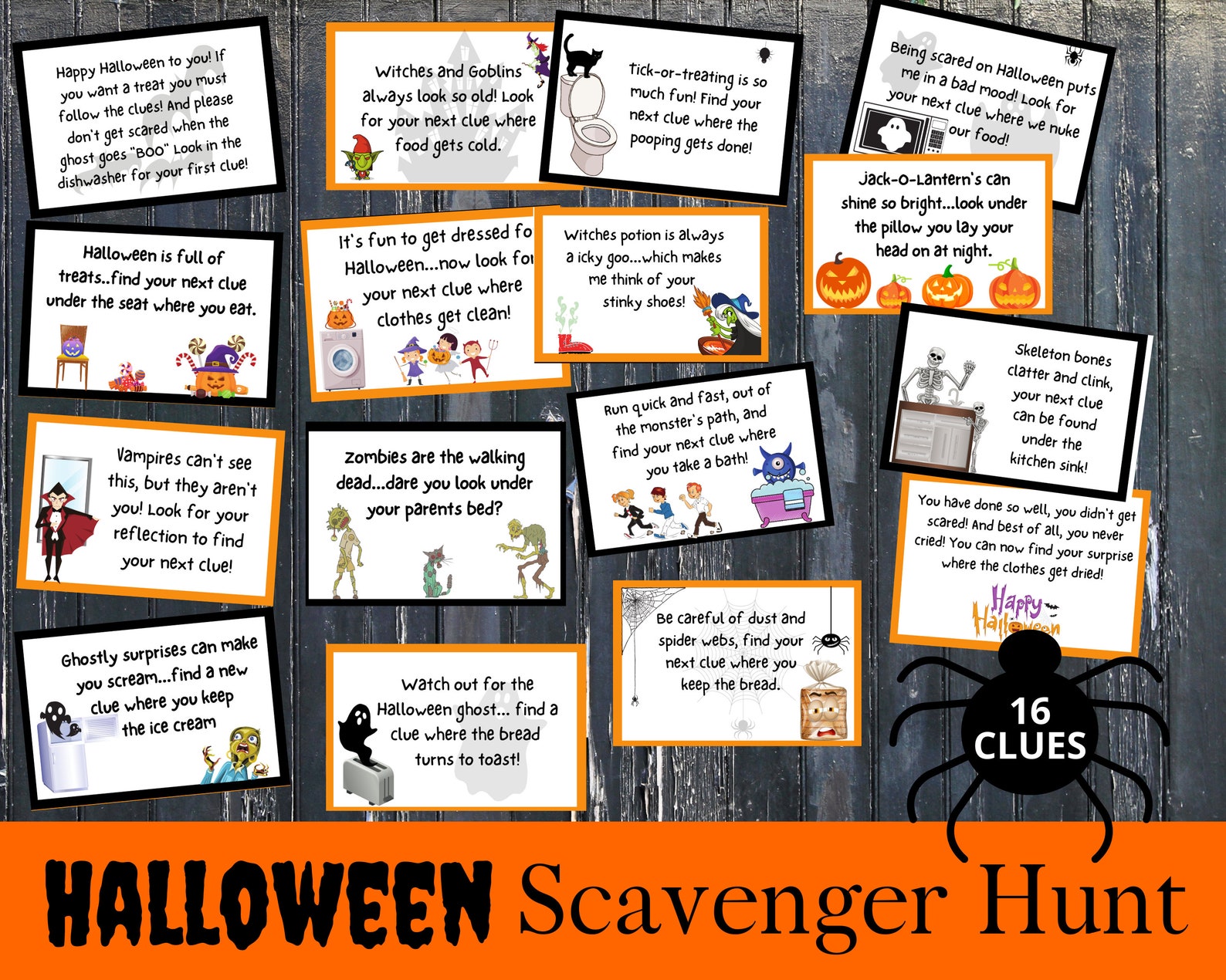 Halloween Scavenger Hunt, Kids Treasure Hunt Clues, Children Halloween ...