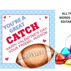 Watercolor Football Valentine, Sports Valentine, Valentine Treat Tag ...