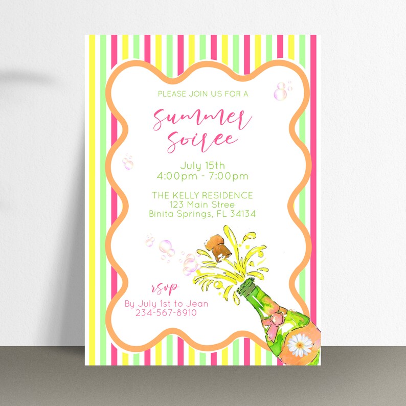 Editable Summer Party Invitation, Summer Soiree Invitation Template ...