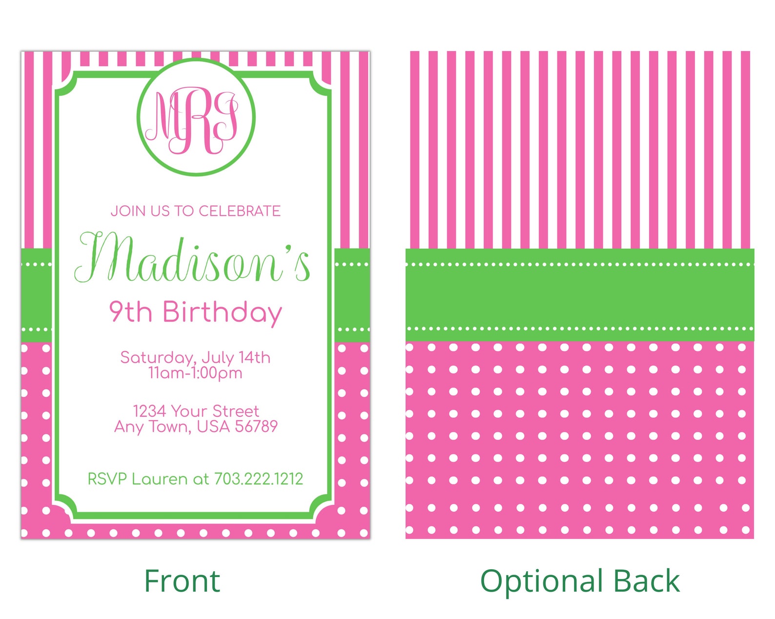 Monogram Birthday Invitation Preppy Invitation Pink And | Etsy