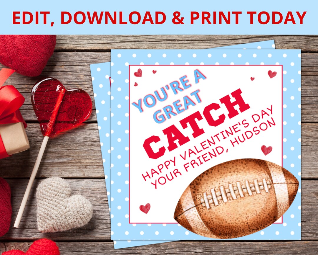 Watercolor Football Valentine, Sports Valentine, Valentine Treat Tag ...