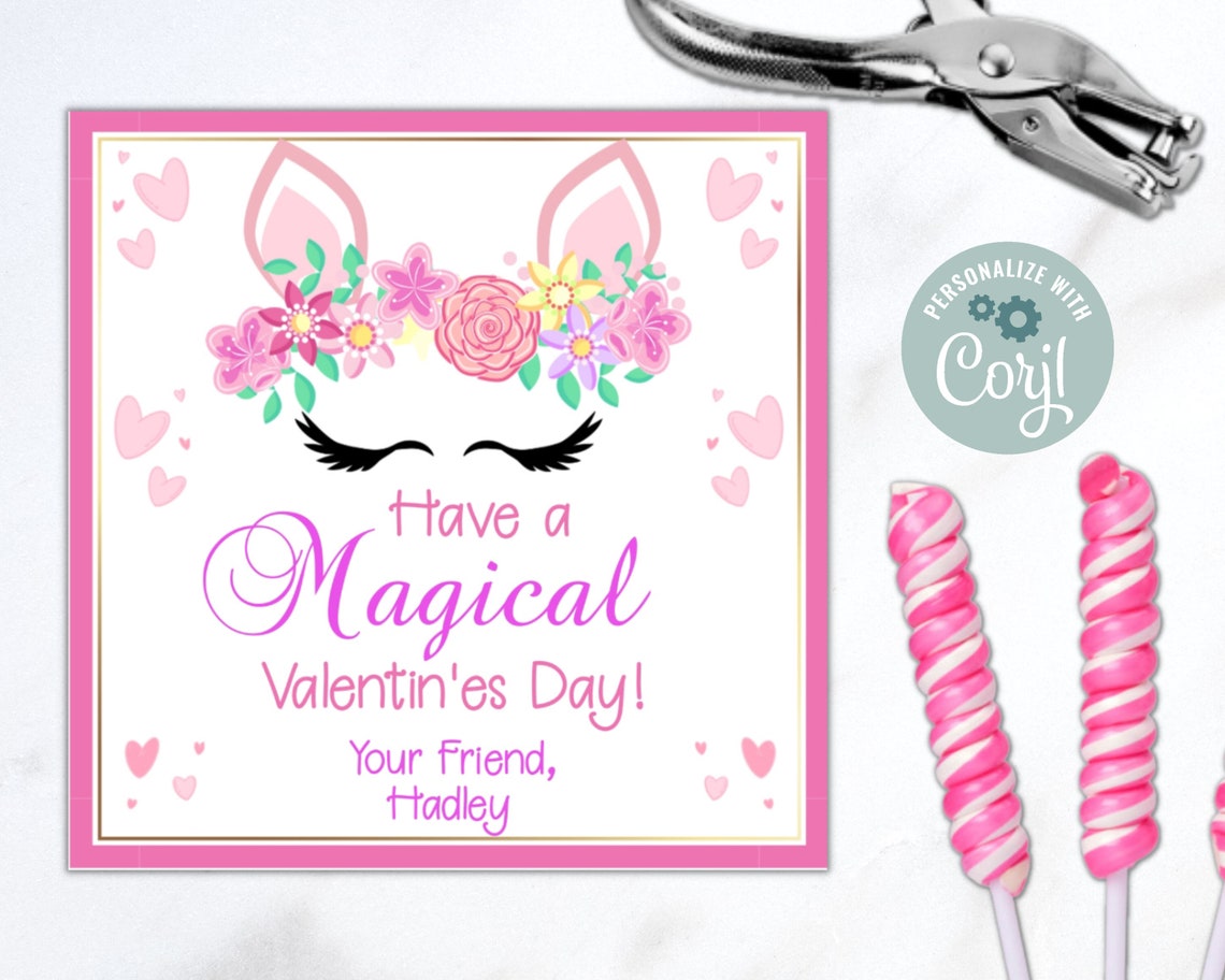 Magical Rainbow Unicorn Valentine's Day Treat Tag School - Etsy