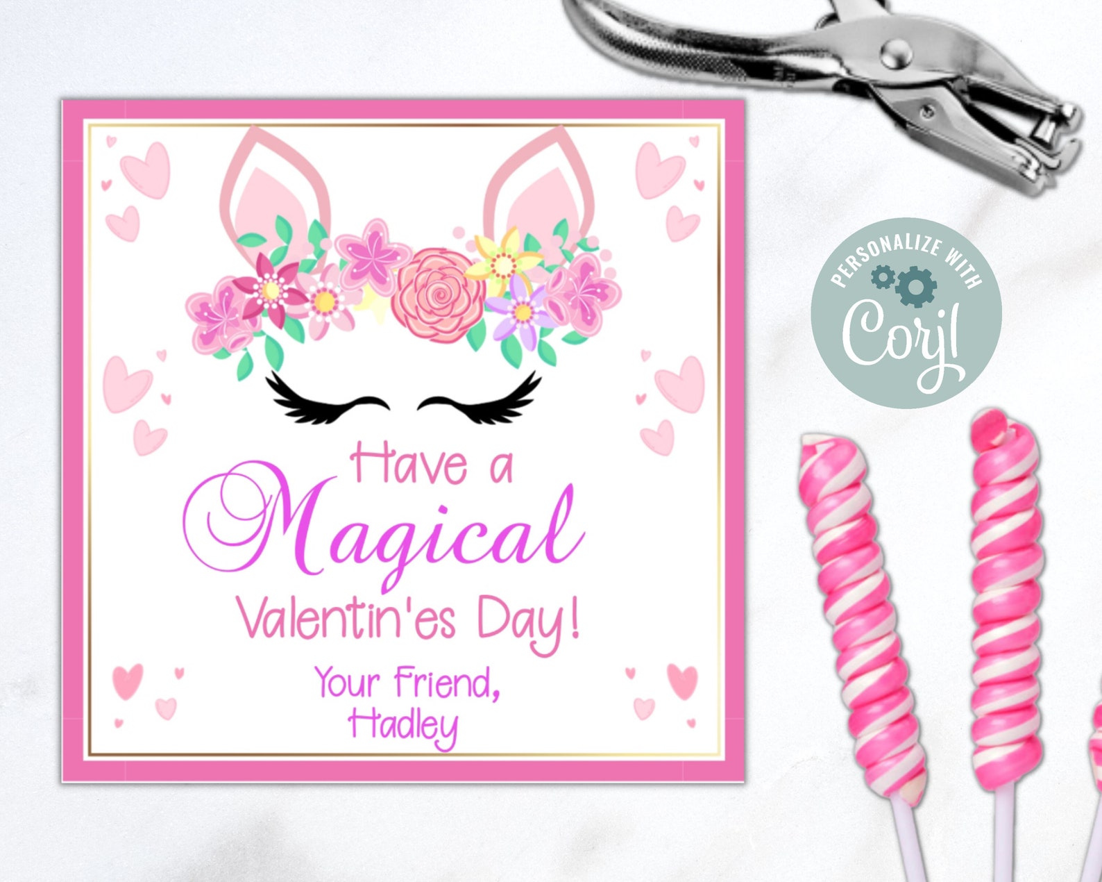 Magical Rainbow Unicorn Valentine's Day Treat Tag, School Valentines ...