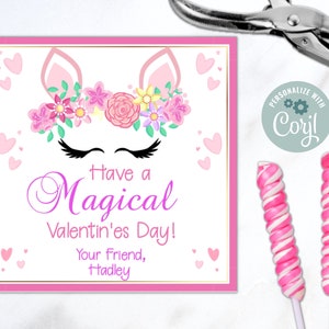 Magical Rainbow Unicorn Valentine's Day Treat Tag, School Valentines ...