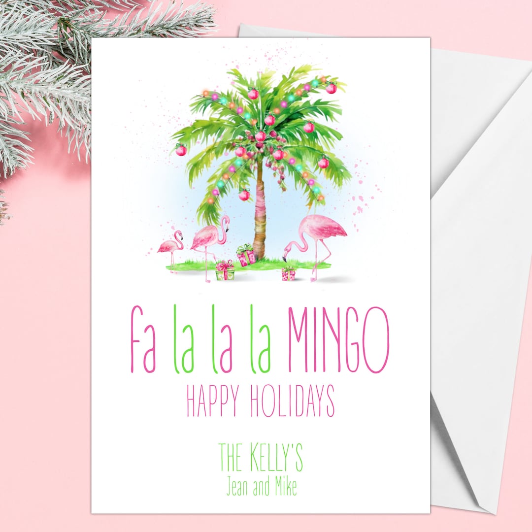 Flamingo Christmas Card, Tropical Christmas Card, Flamingo Card ...
