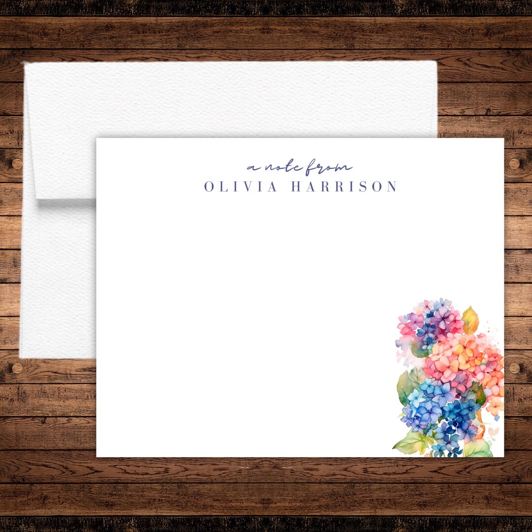 Personalized Stationery Set | Flat Note Card | Hydrangea Stationery ...