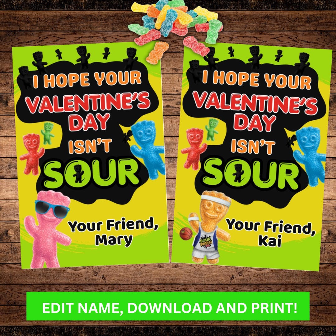Sour Candy Patch Valentine, Valentine Exchange Card Valentines Day Tags ...