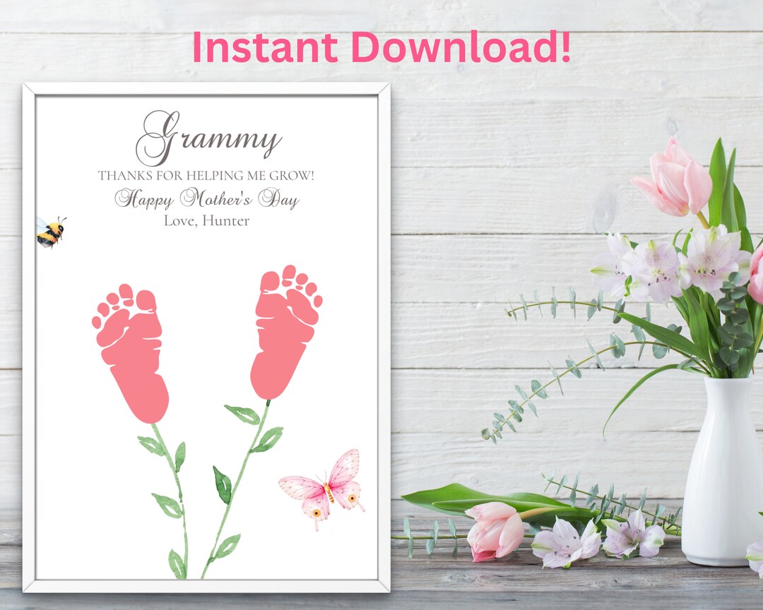 Grandmother Gift, Mother's Day Footprint Art, Printable, 1st Mother's ...