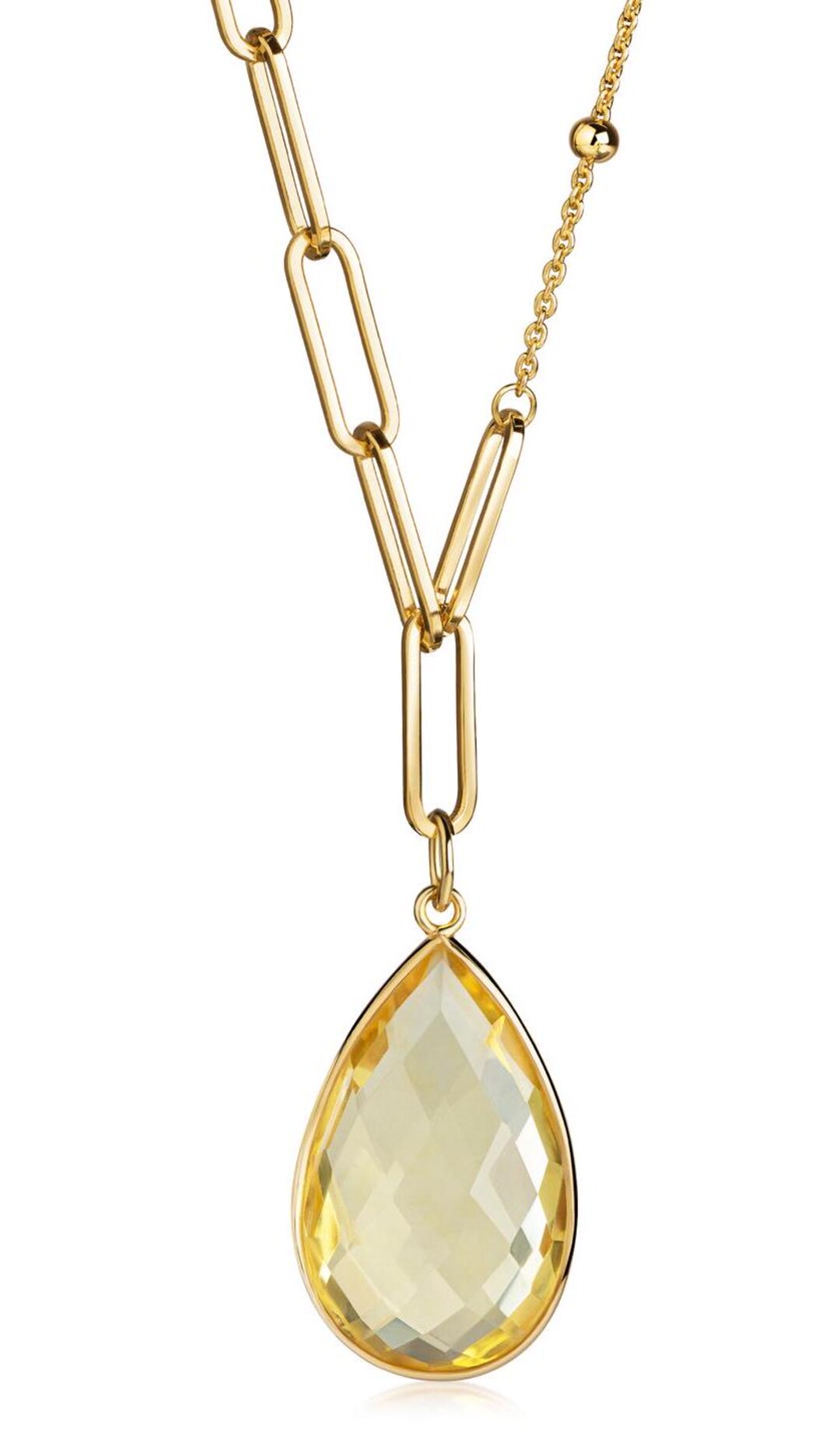11.5 Carat Lemon Quartz Silver 925 Gold Plated Necklace Chain Top ...