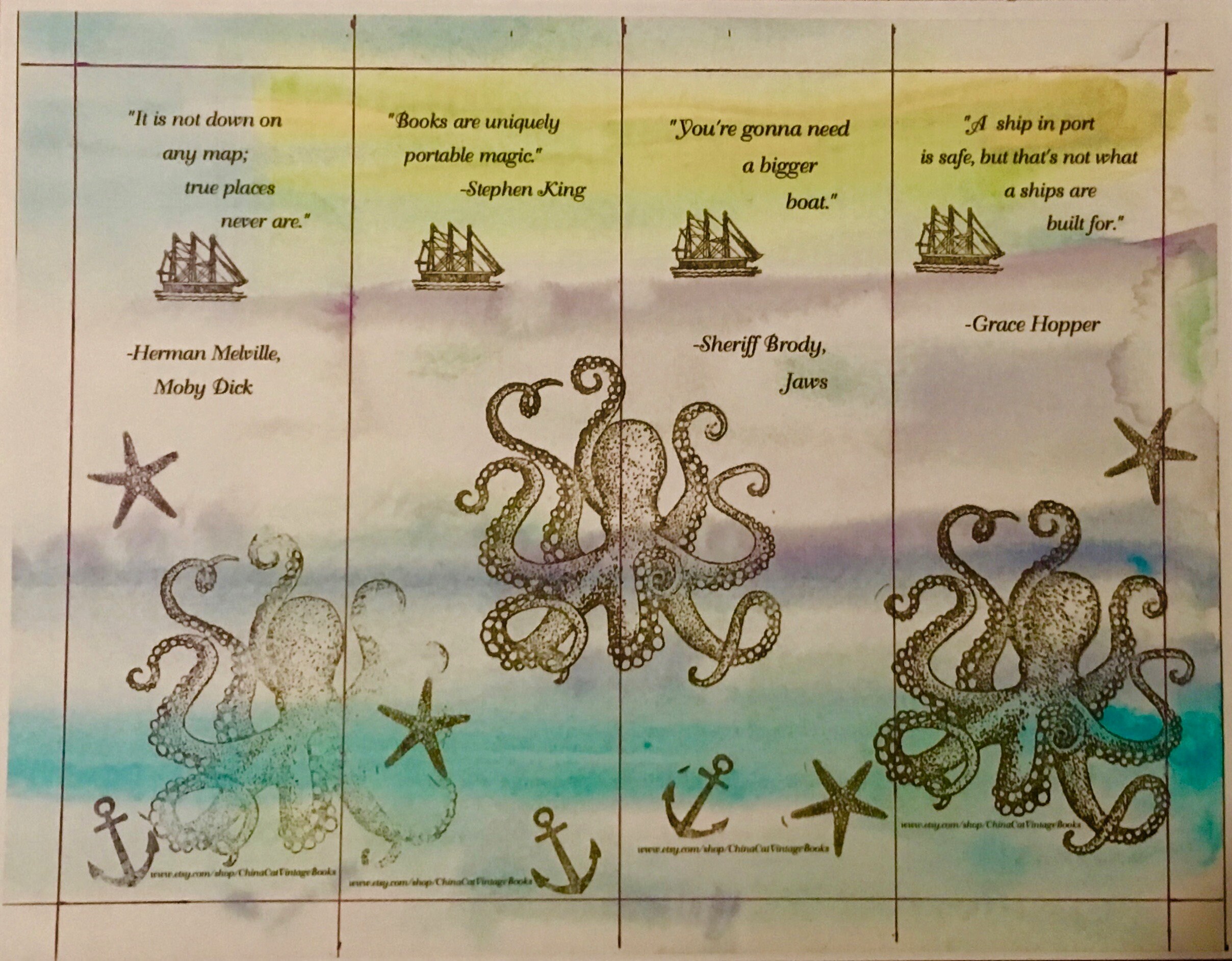 Printable Bookmarks Set of 4 With Giant Octopus, Kraken, Cthulhu, With ...