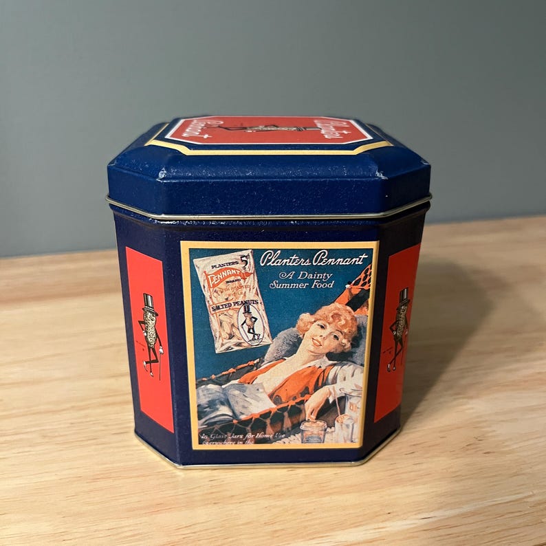 Vintage Planters Peanut Tin, Planters Pennant, Octagon Container ...