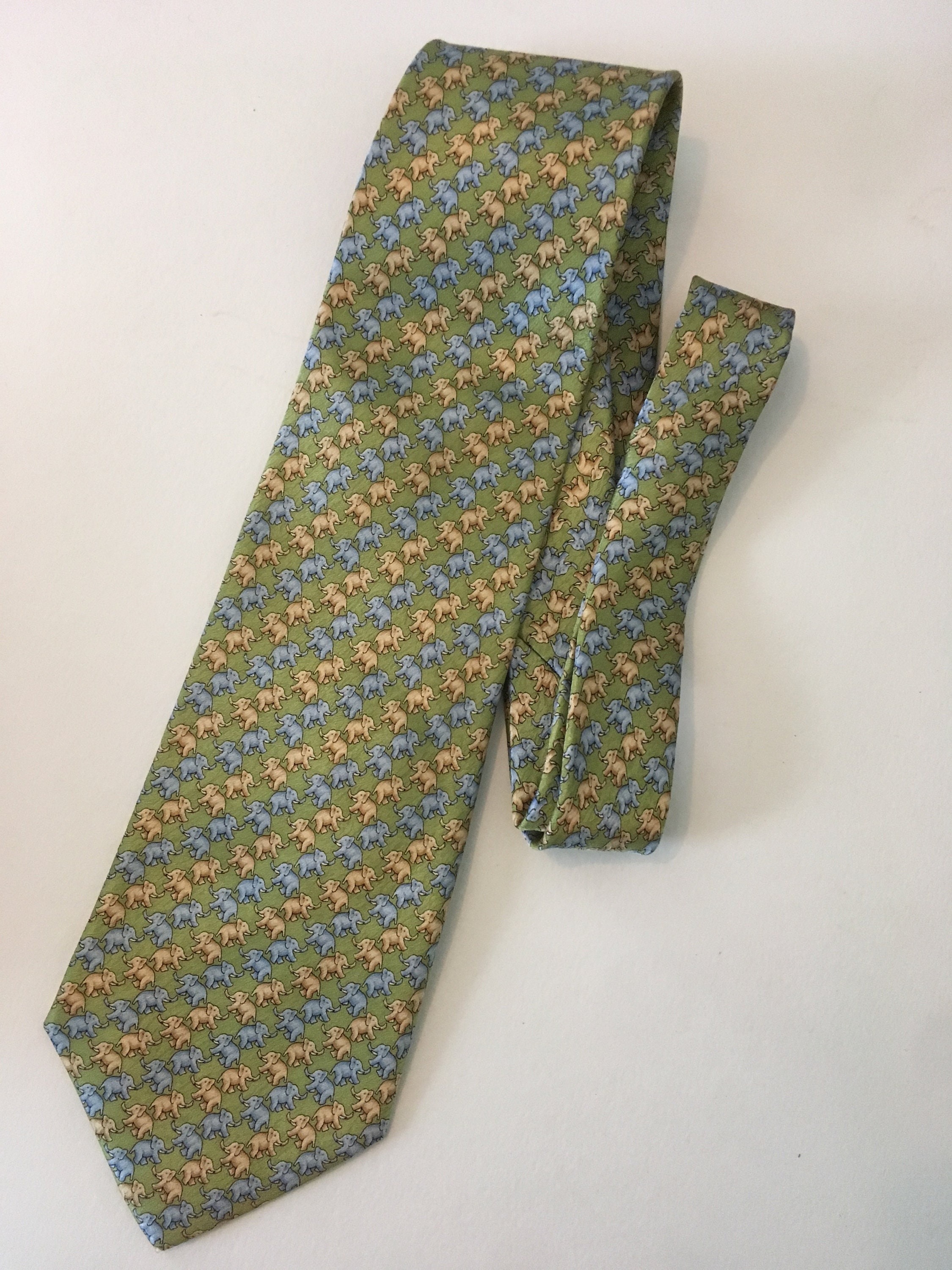 Vintage Pierre Cardin Elephant Neck Tie With Blue, Green and Yellow ...
